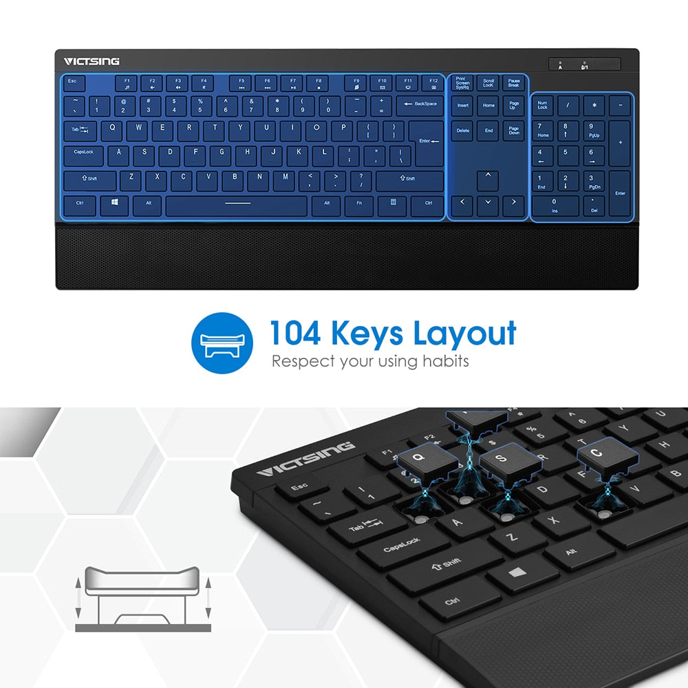 Wireless Keyboard and Mouse Combo 104-Keys Keyboard with Chiclet Keys ...