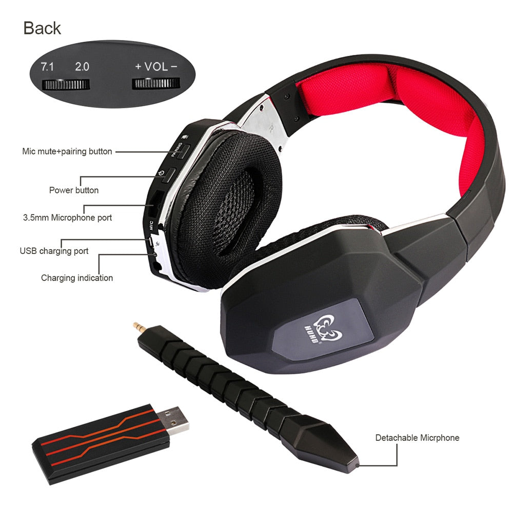 HW-N9U 2.4G Wireless Gaming Headset Virtual 7.1 Surround Sound with Re ...